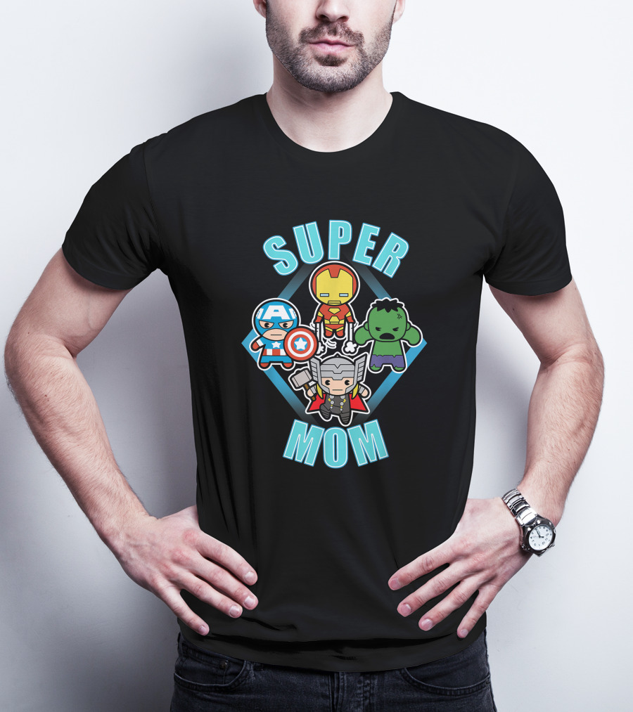 Marvel Super Mom Kawaii Team Captain America Iron Man Thor Hulk T-Shirt