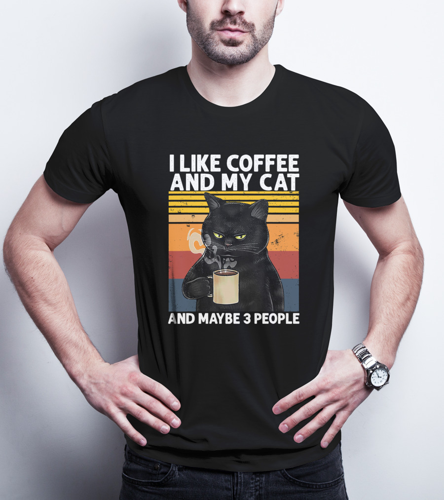 I Like Coffee And My Cat And Maybe 3 People Vintage Cat Lover Gift T-Shirt