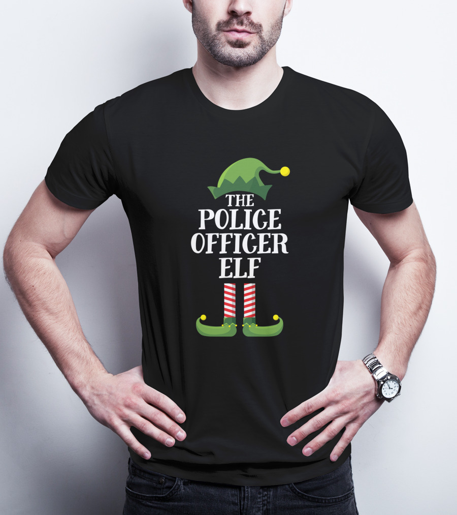 The Police Officer Elf Matching Family Christmas Party Pajamas T-Shirt