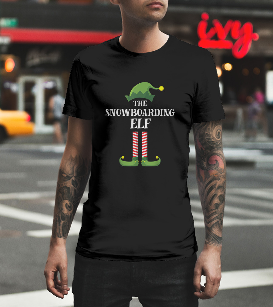 The Snowboarding Elf Matching Family Group Christmas Party Festive Look T-Shirt