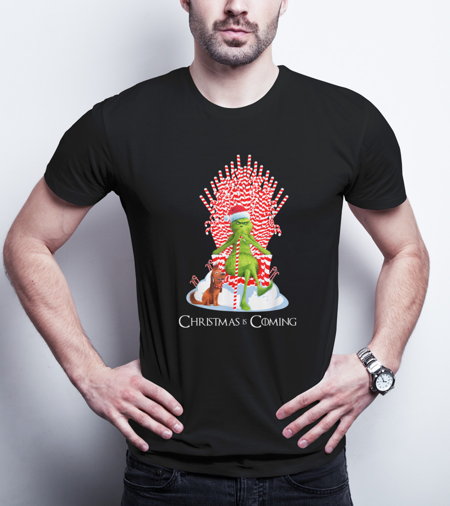 Grinch Christmas Is Coming Candy Cane Throne Funny T-Shirt