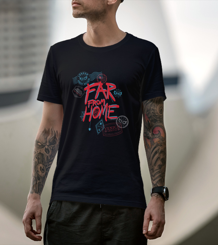 Marvel Spider-Man Far From Home Passport Stamps London Prague Venice Arrival T-Shirt