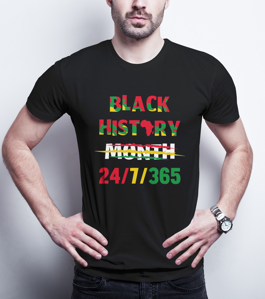 Black History 24 7 365 African Map Flag Colors T-Shirt