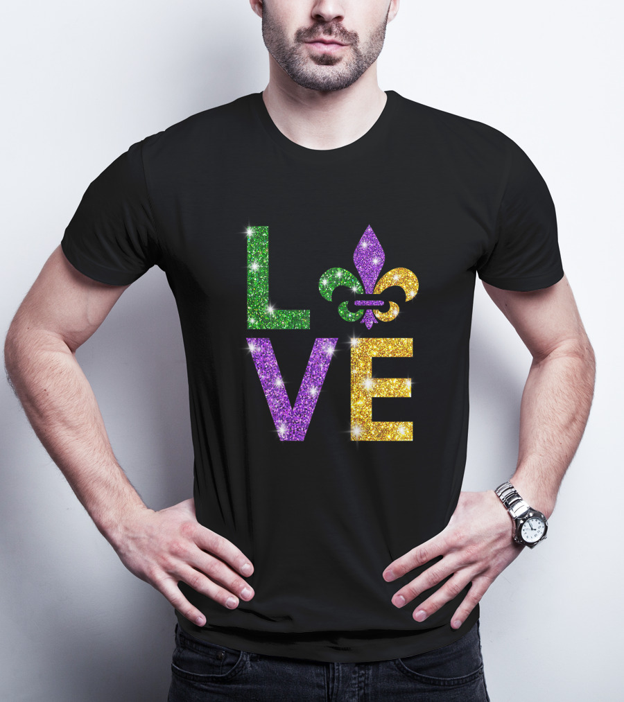 I Love Mardi Gras Fleur-de-Lis Glitter Celebration T-Shirt