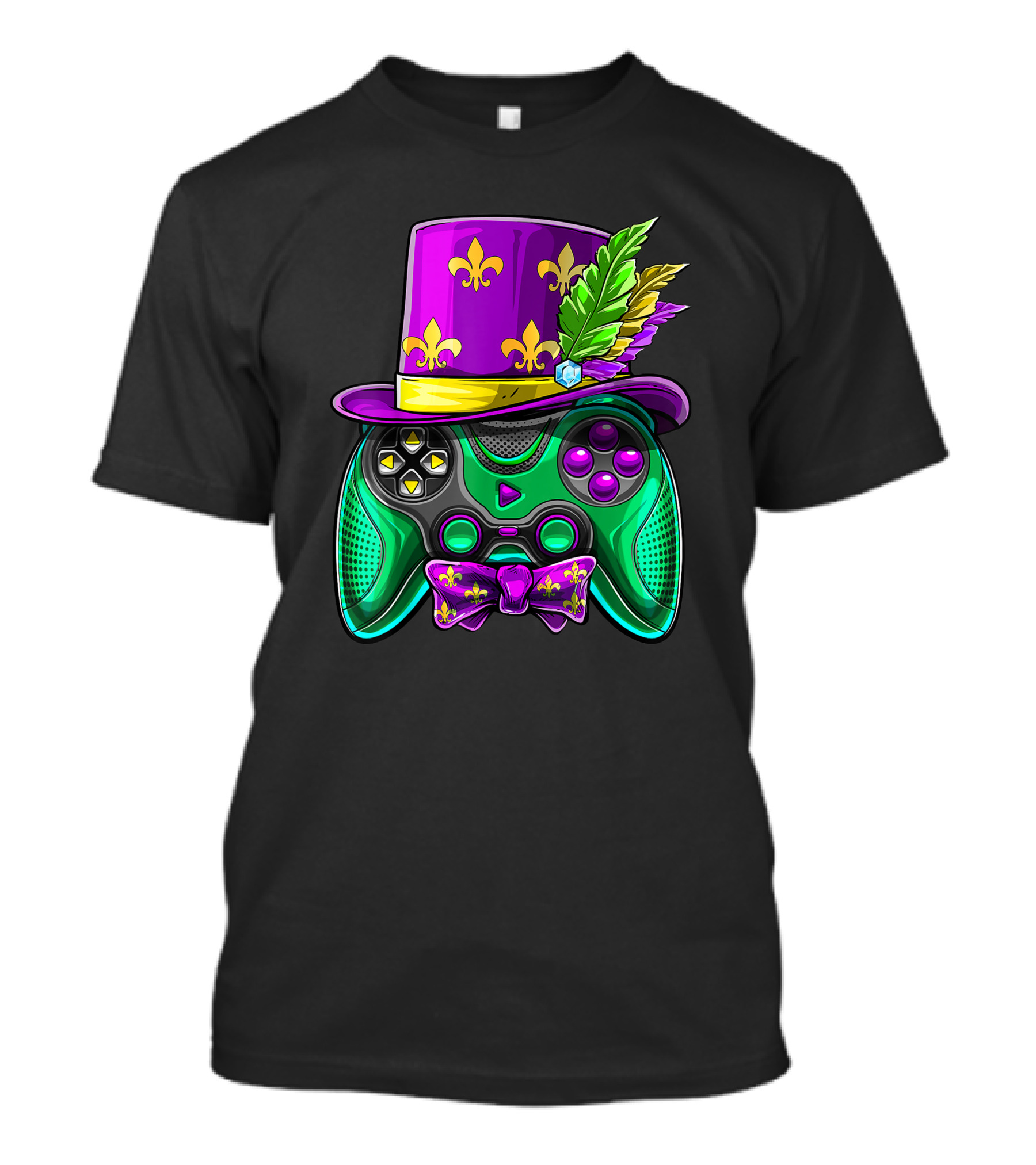 Mardi Gras Fleur-de-Lis Video Game Controller Jester Hat Bow Tie T-Shirt