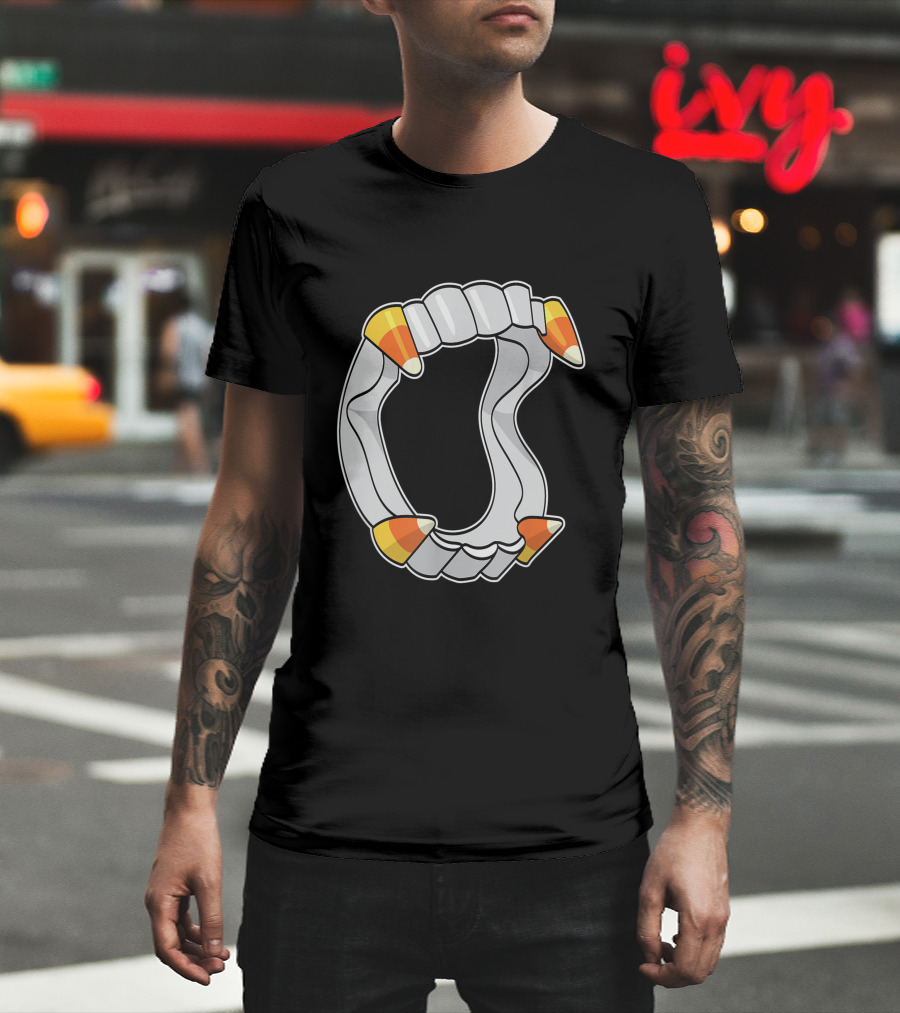 Candy Corn Fangs Funny Vampire Halloween T-Shirt