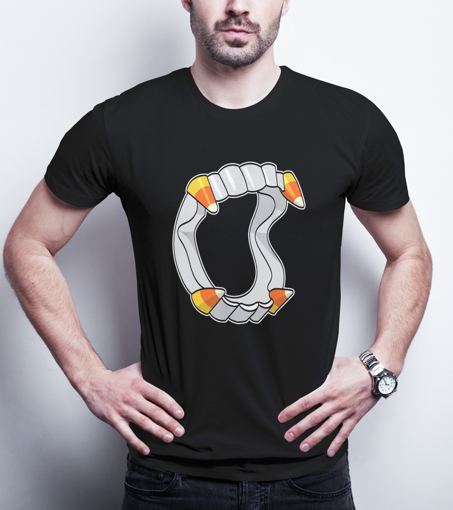 Candy Corn Fangs Funny Vampire Halloween T-Shirt