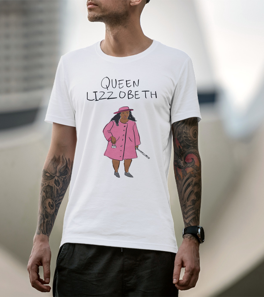 Queen Lizzobeth Illustration In Pink Coat And Hat T-Shirt