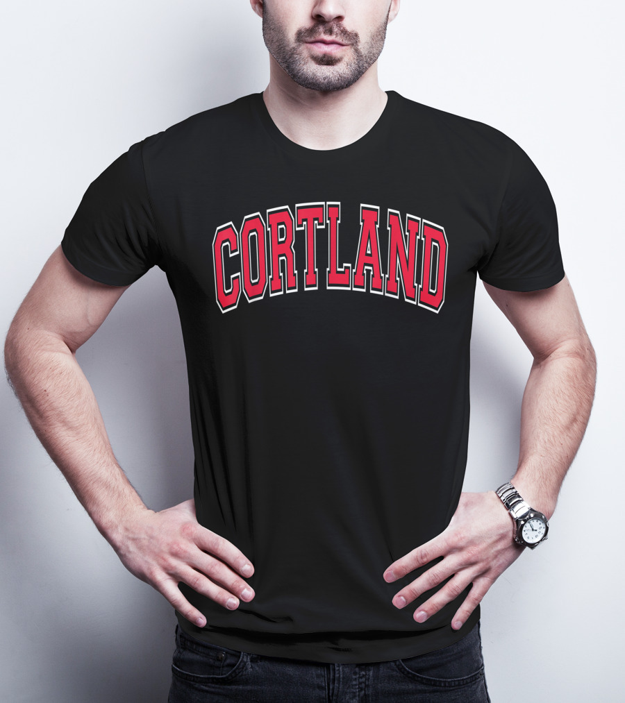 Cortland NY Varsity Style Red Arch Text Classic Athletic Look T-Shirt