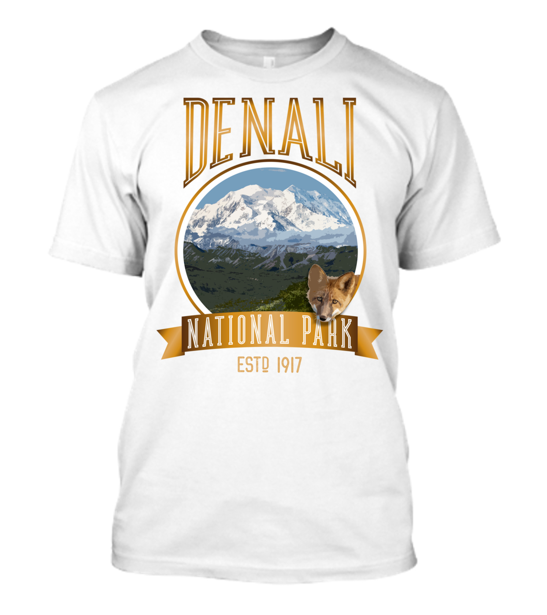 Denali National Park Estd 1917 With Mt. McKinley And Fox T-Shirt