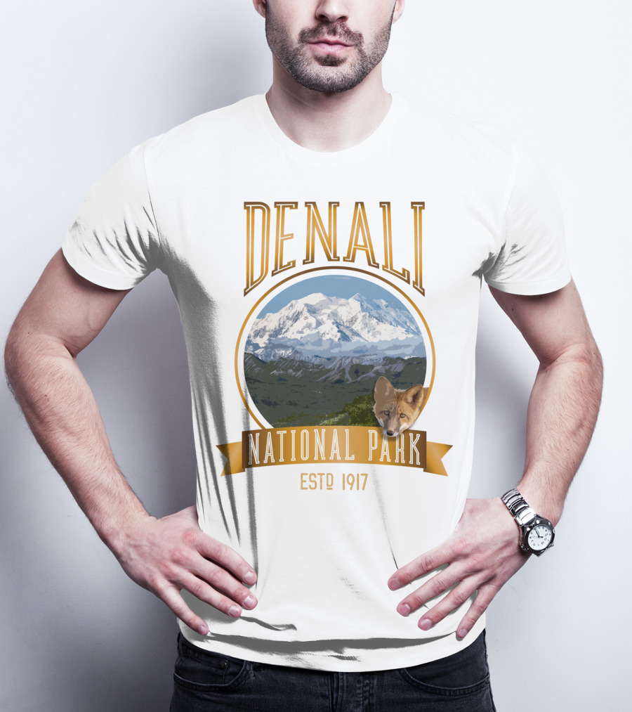 Denali National Park Estd 1917 With Mt. McKinley And Fox T-Shirt