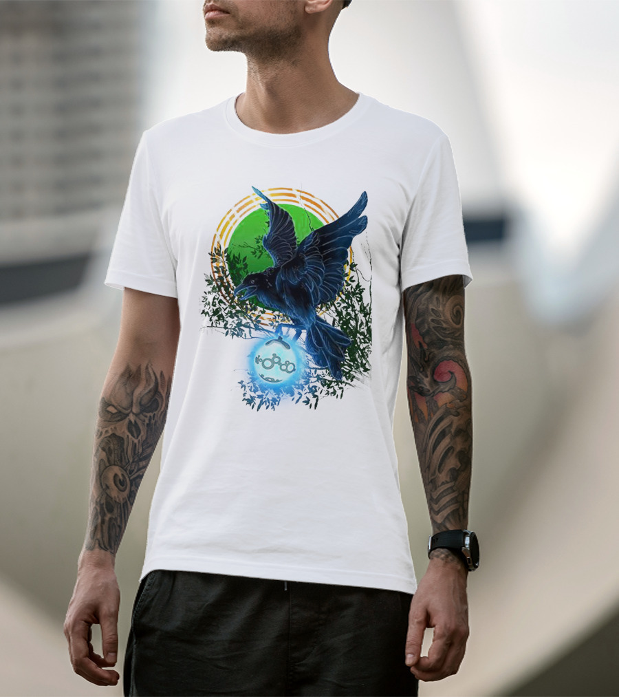 Pointcrow Raven Orb Enigma With Rings And Foliage T-Shirt