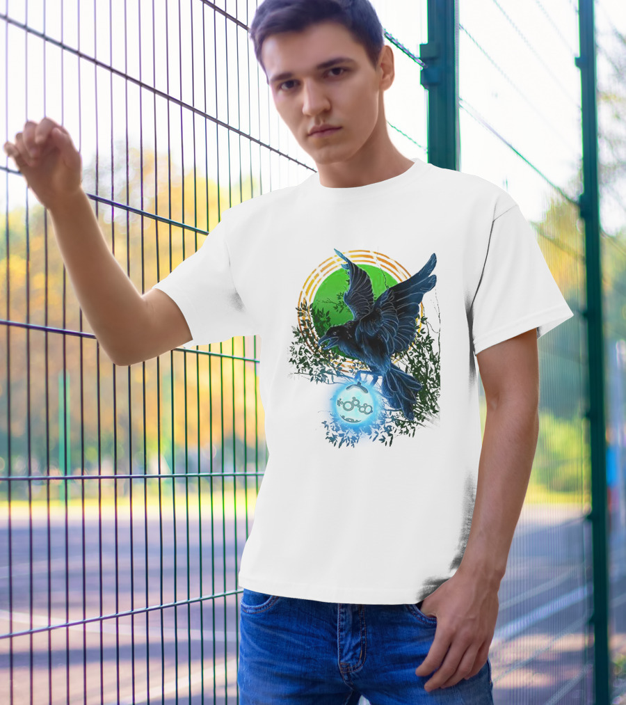 Pointcrow Raven Orb Enigma With Rings And Foliage T-Shirt