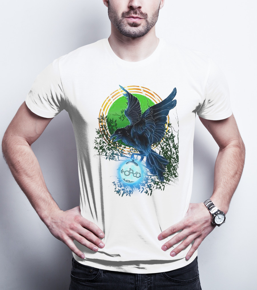 Pointcrow Raven Orb Enigma With Rings And Foliage T-Shirt