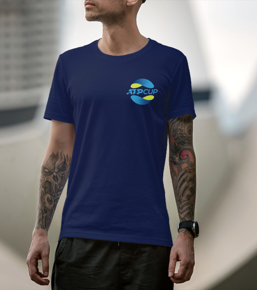ATP Cup Merchandise Official Logo Blue Yellow T-Shirt