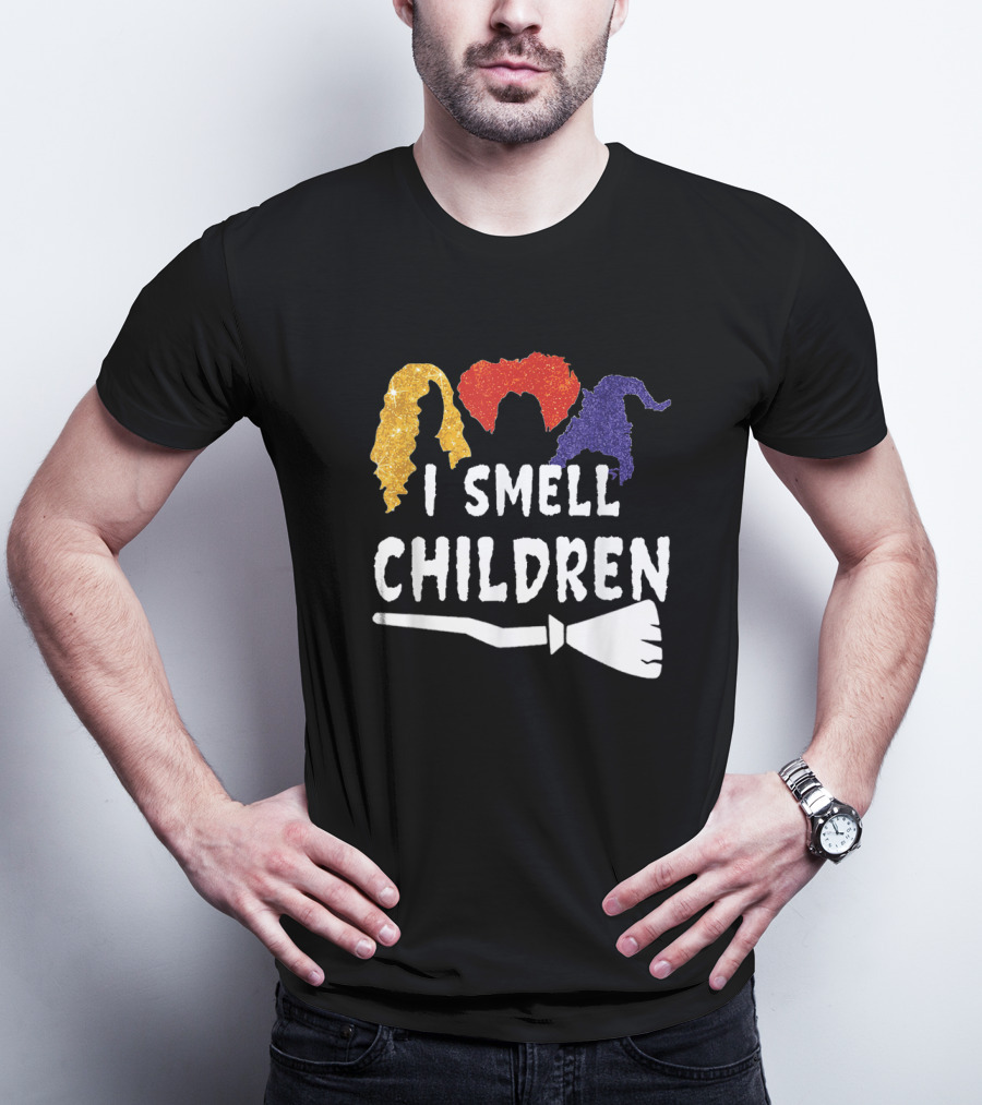 I Smell Children Funny Halloween Witches Broom Silhouette Costume T-Shirt