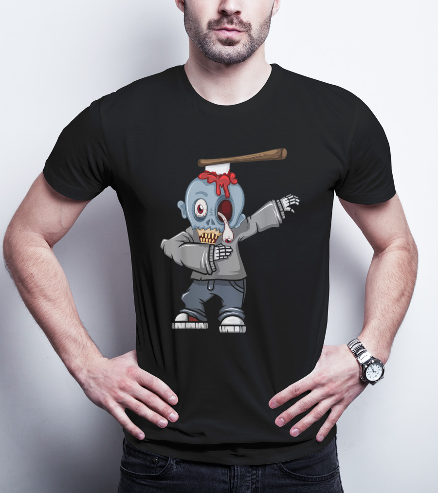 Dabbing Zombie Halloween Axe Head Creepy Cartoon T-Shirt