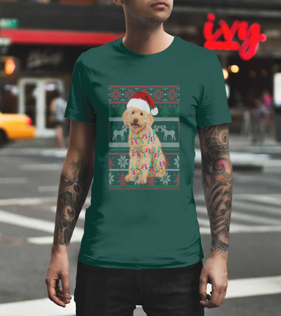 Maltipoo Christmas Lights Santa Hat Festive Holiday T-Shirt