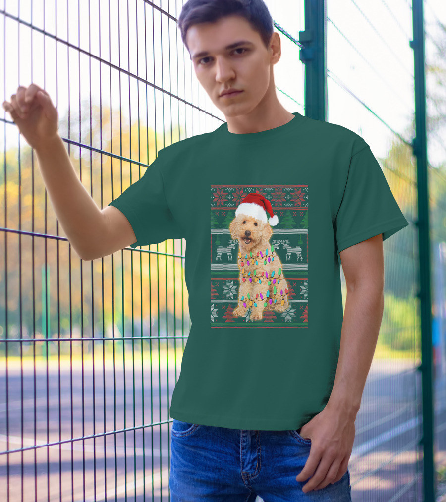 Maltipoo Christmas Lights Santa Hat Festive Holiday T-Shirt