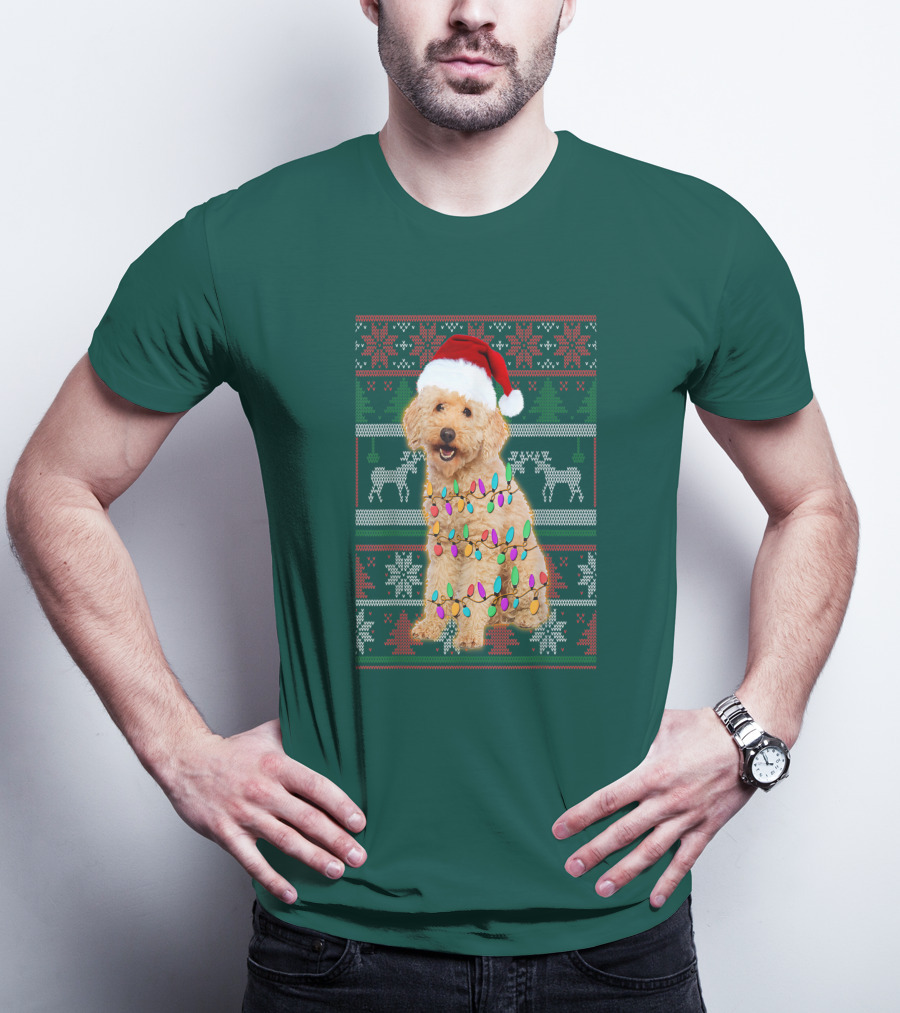 Maltipoo Christmas Lights Santa Hat Festive Holiday T-Shirt