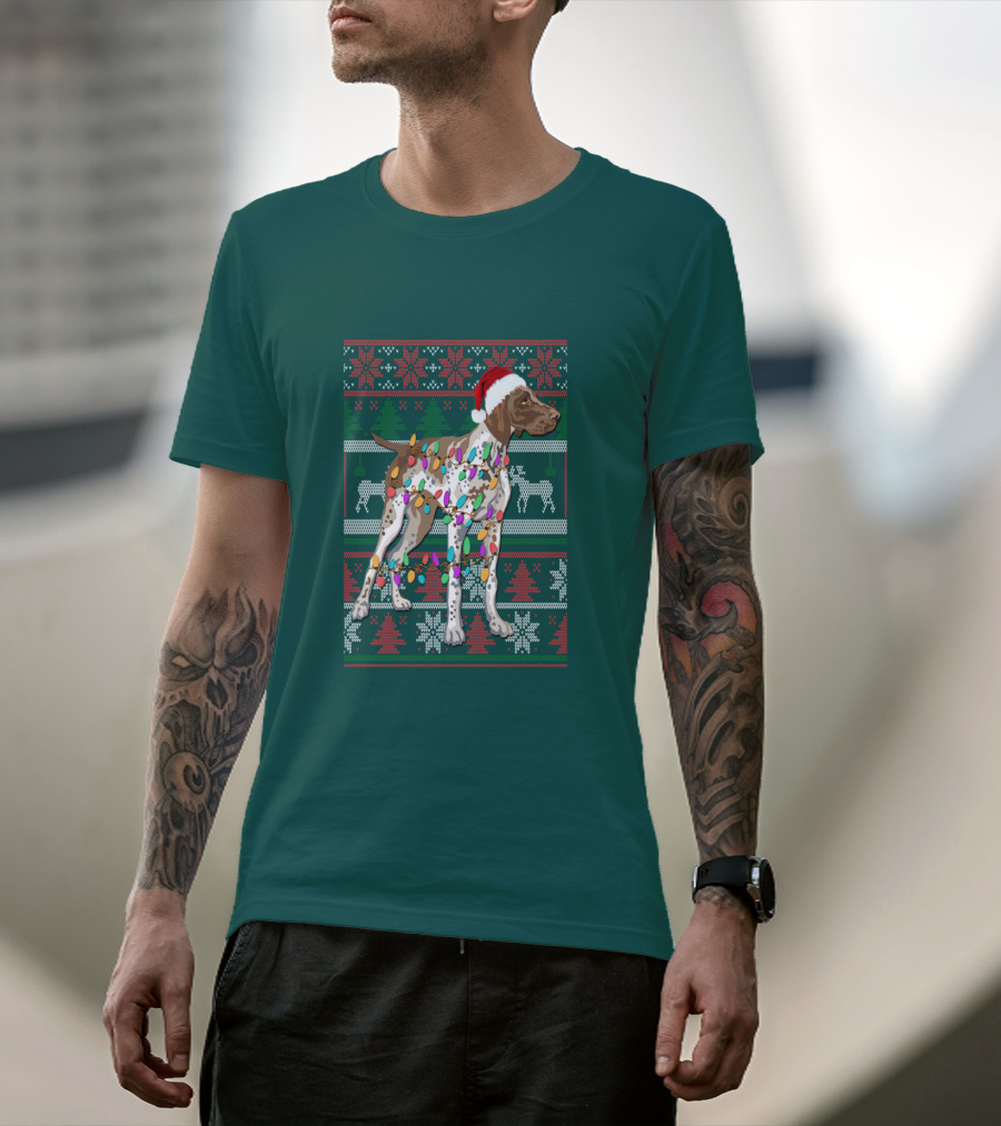 Pointer Christmas Ugly Sweater Santa Hat Lights T-Shirt