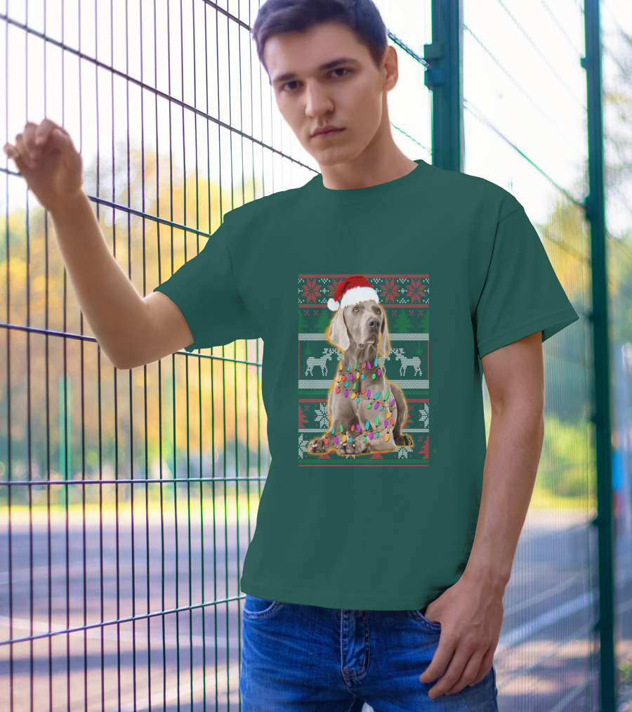 Weimaraner Christmas Lights Santa Hat Holiday T-Shirt