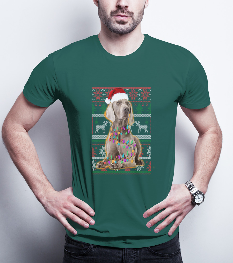 Weimaraner Christmas Lights Santa Hat Holiday T-Shirt