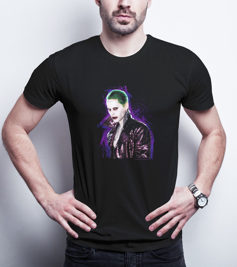 Suicide Squad Joker Stare Green Hair Purple Background T-Shirt