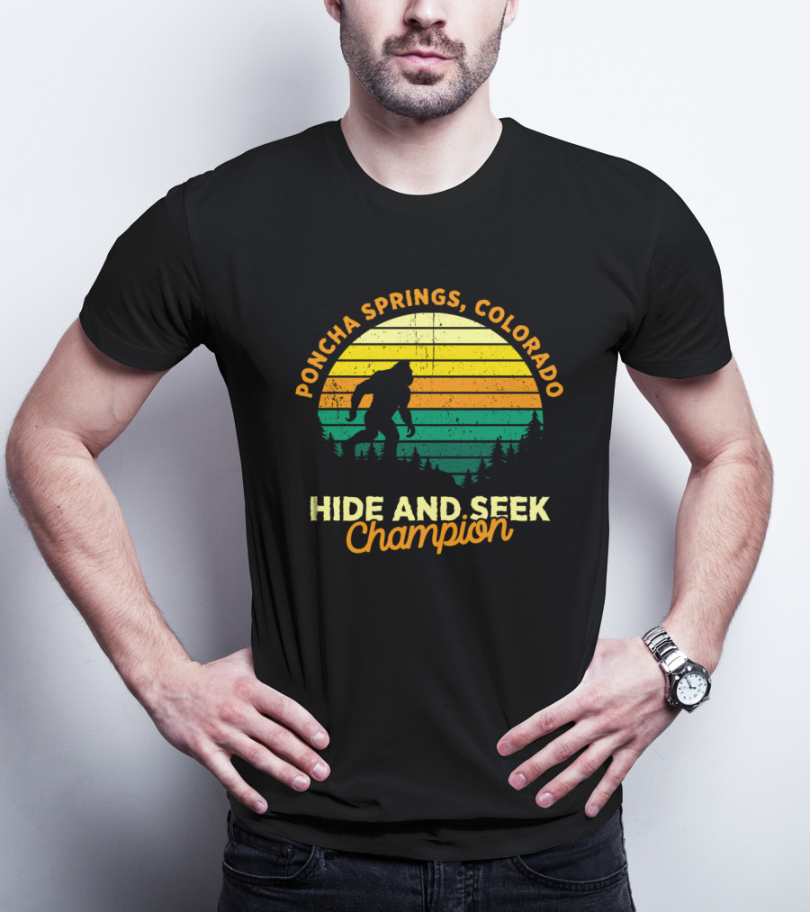 Poncha Springs Colorado Hide And Seek Champion Retro Bigfoot T-Shirt