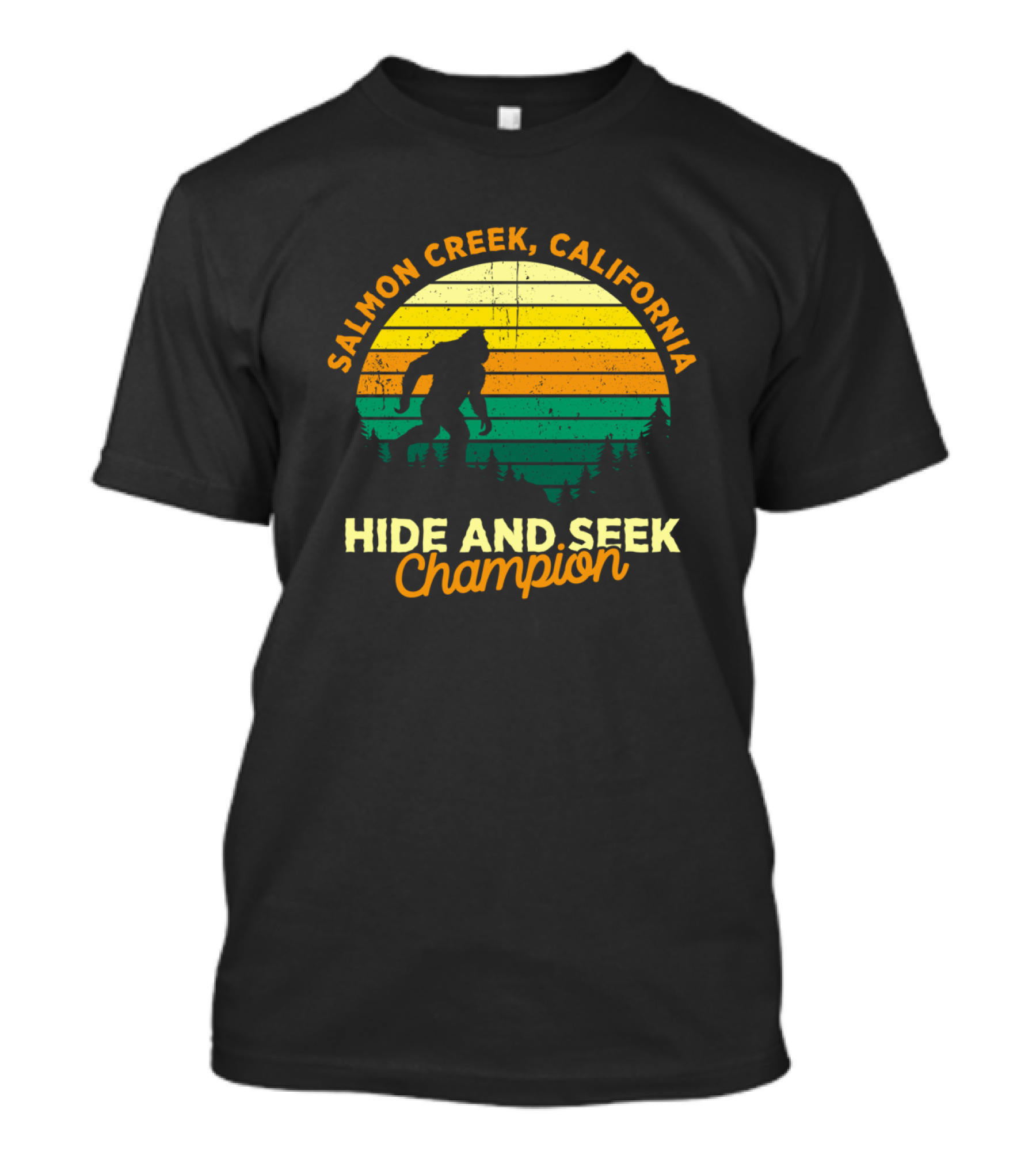 Salmon Creek California Hide And Seek Champion Retro Bigfoot T-Shirt