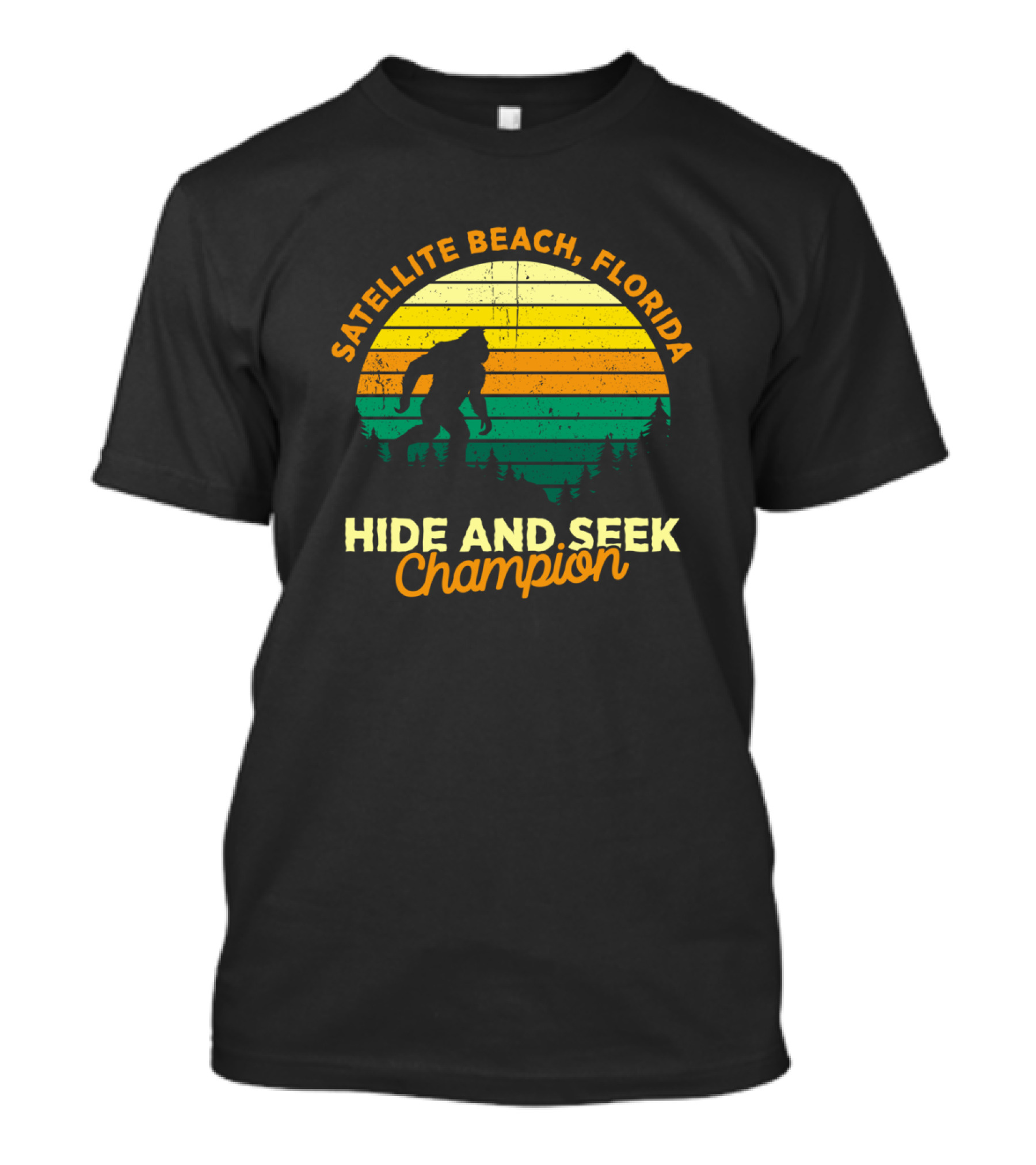 Satellite Beach Florida Hide And Seek Champion Bigfoot Retro T-Shirt
