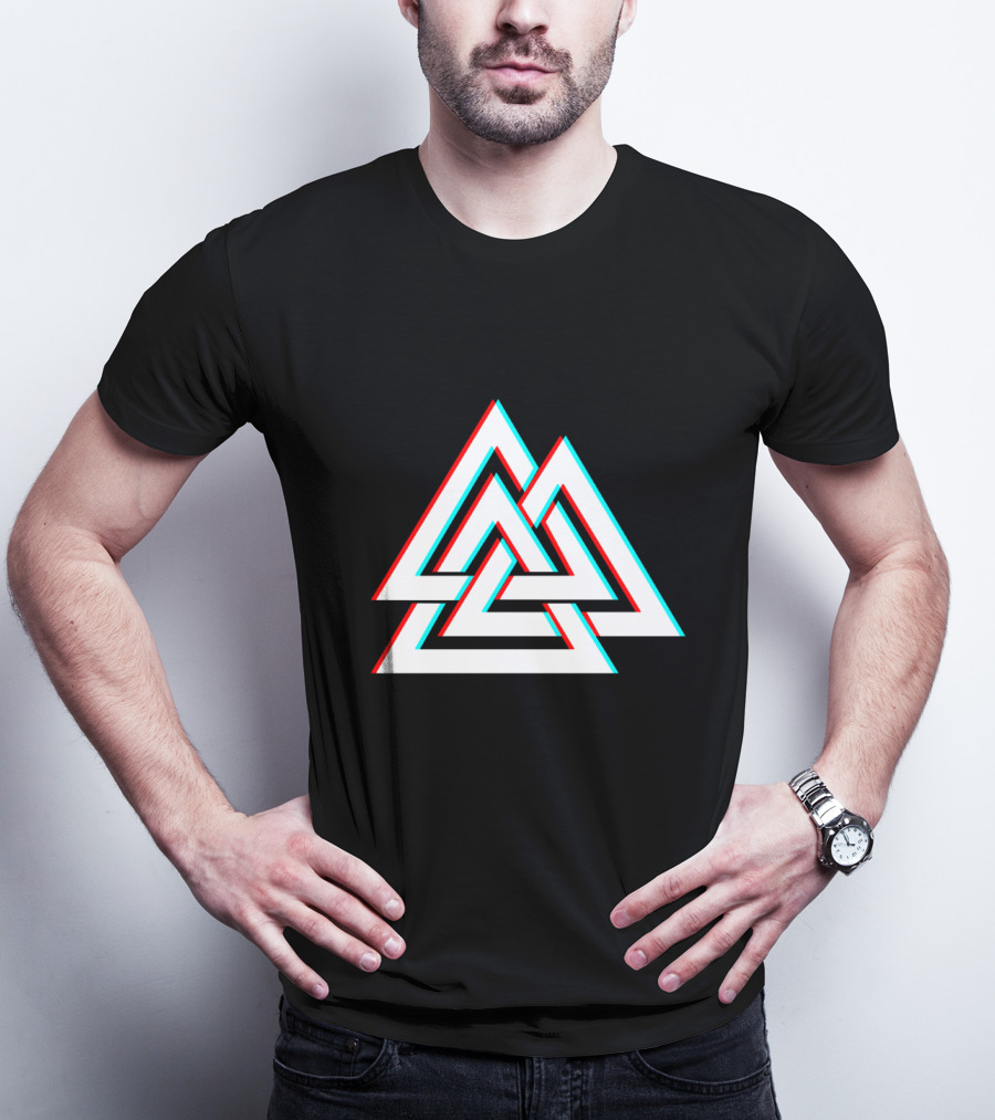 Trippy Valknut Symbol Nordic Wiccan Glitch Effect T-Shirt