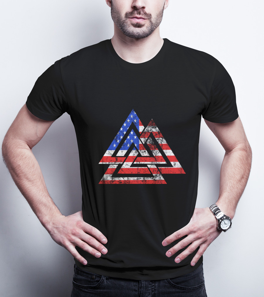 Valknut USA Flag Patriotic Viking Symbol America T-Shirt