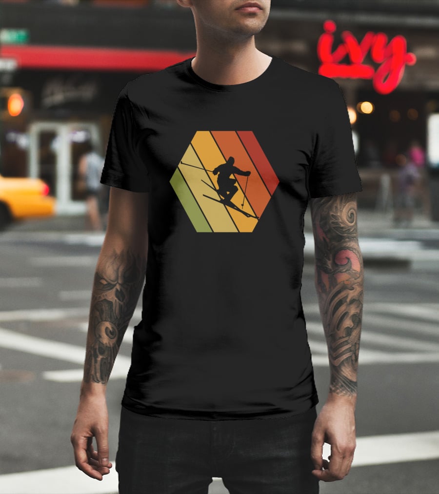 Retro Vintage Skiing Hexagonal T-Shirt