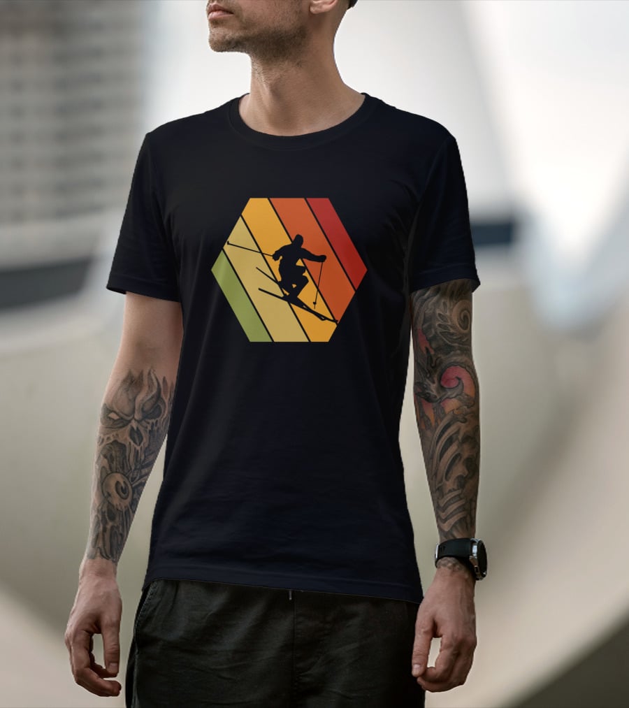 Retro Vintage Skiing Hexagonal T-Shirt