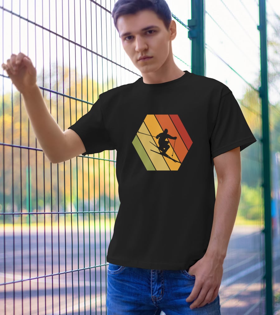 Retro Vintage Skiing Hexagonal T-Shirt