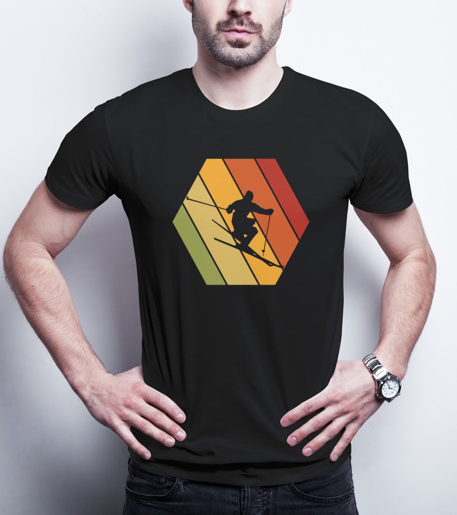 Retro Vintage Skiing Hexagonal T-Shirt