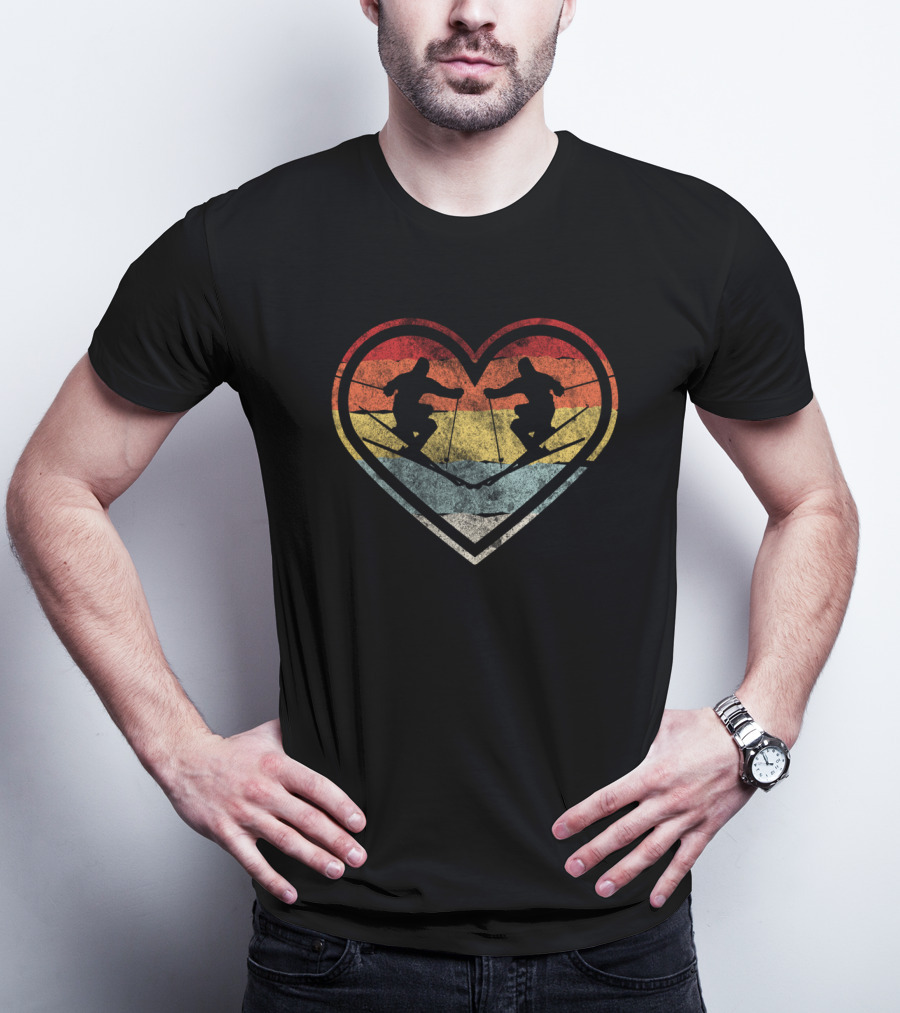 Vintage Skiing Heart Lover Winter Retro T-Shirt
