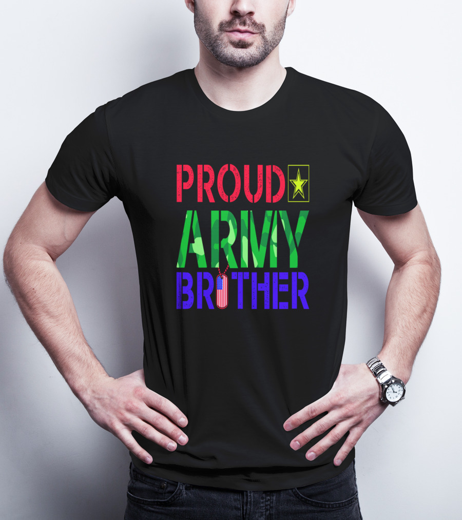 Proud Army Brother With Camo Letters And Star Emblem T-Shirt