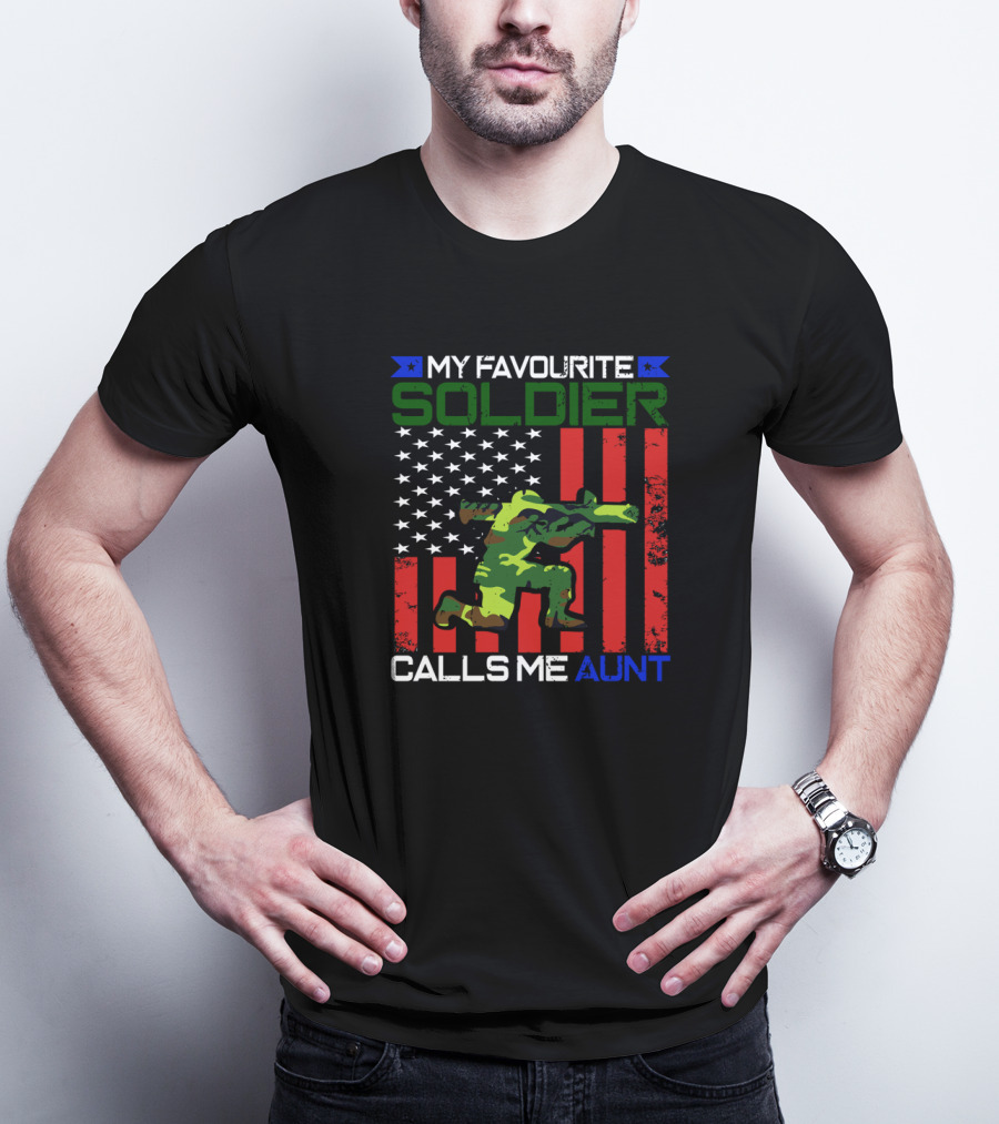 My Favourite Soldier Calls Me Aunt American Flag Camo Soldier T-Shirt