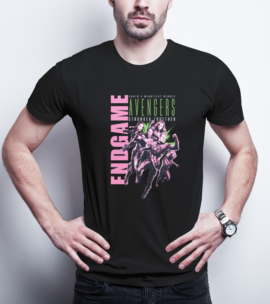 Endgame Earth's Mightiest Heroes Avengers Stronger Together Neon Text T-Shirt