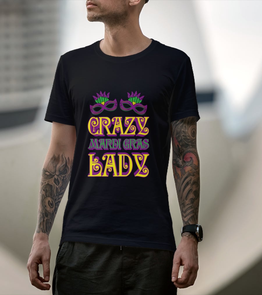 Crazy Mardi Gras Lady Mask Feathers T-Shirt