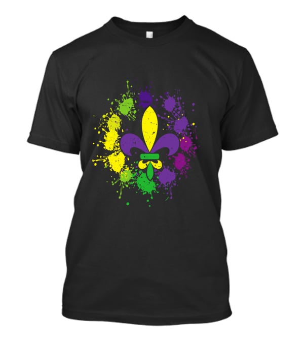 Fleur De Lis Mardi Gras Colors Paint Splatter Vintage T-Shirt
