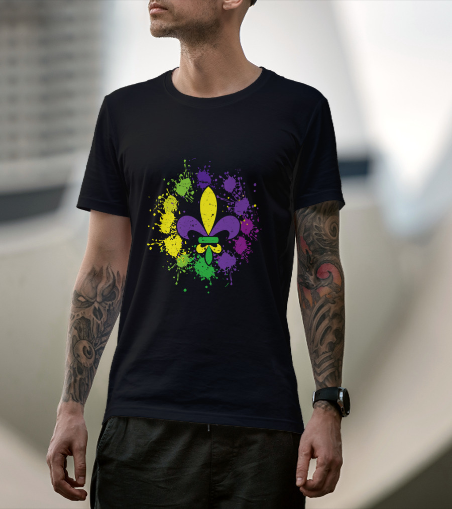 Fleur De Lis Mardi Gras Colors Paint Splatter Vintage T-Shirt