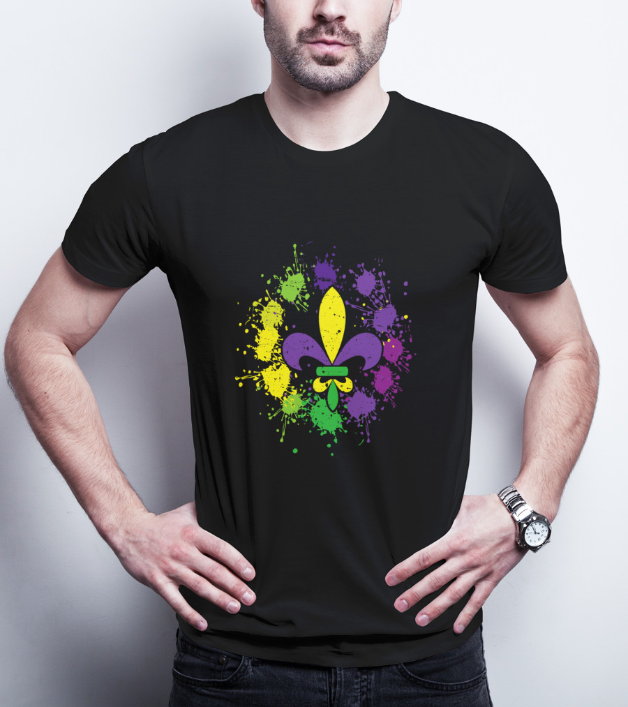 Fleur De Lis Mardi Gras Colors Paint Splatter Vintage T-Shirt