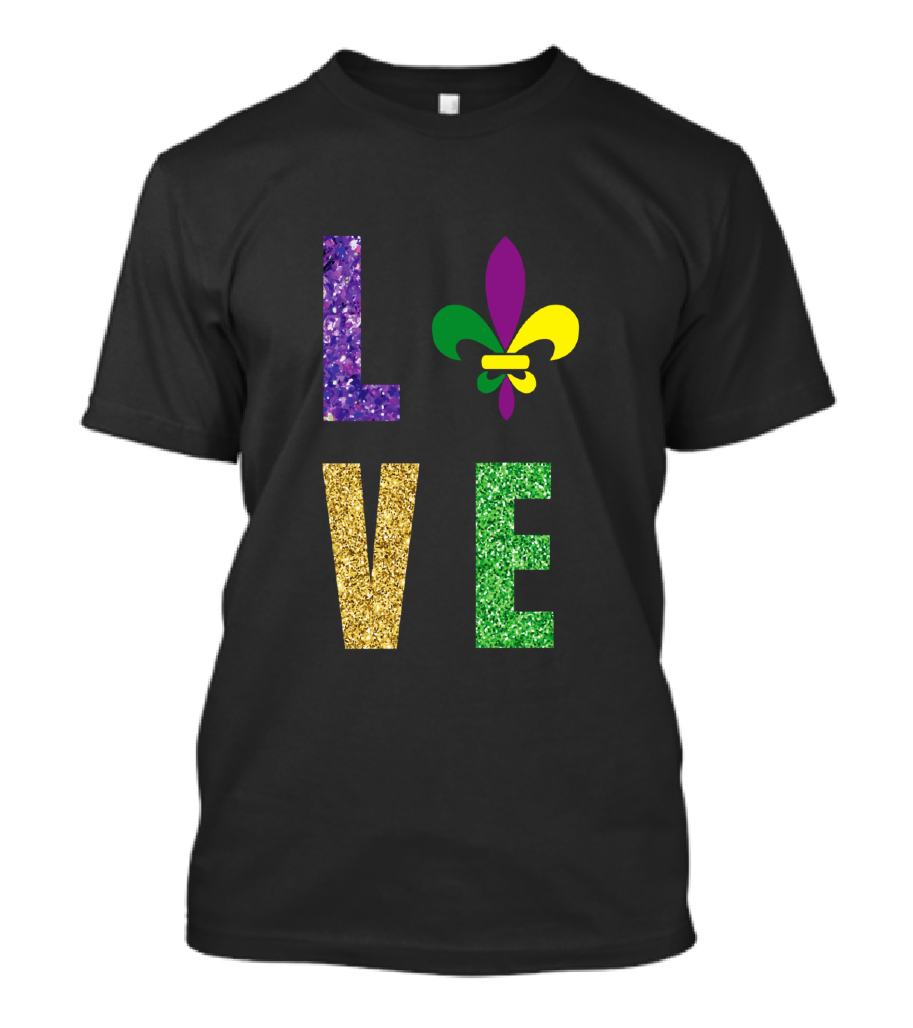 Love Fleur De Lis Mardi Gras Glitter Letters T-Shirt