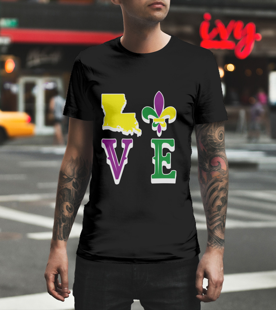 Love Louisiana Mardi Gras Map Fleur-de-Lis T-Shirt