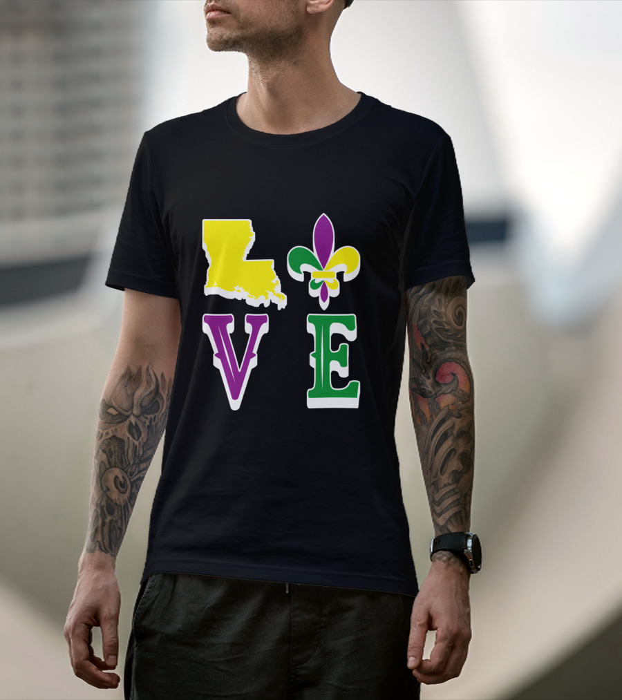 Love Louisiana Mardi Gras Map Fleur-de-Lis T-Shirt