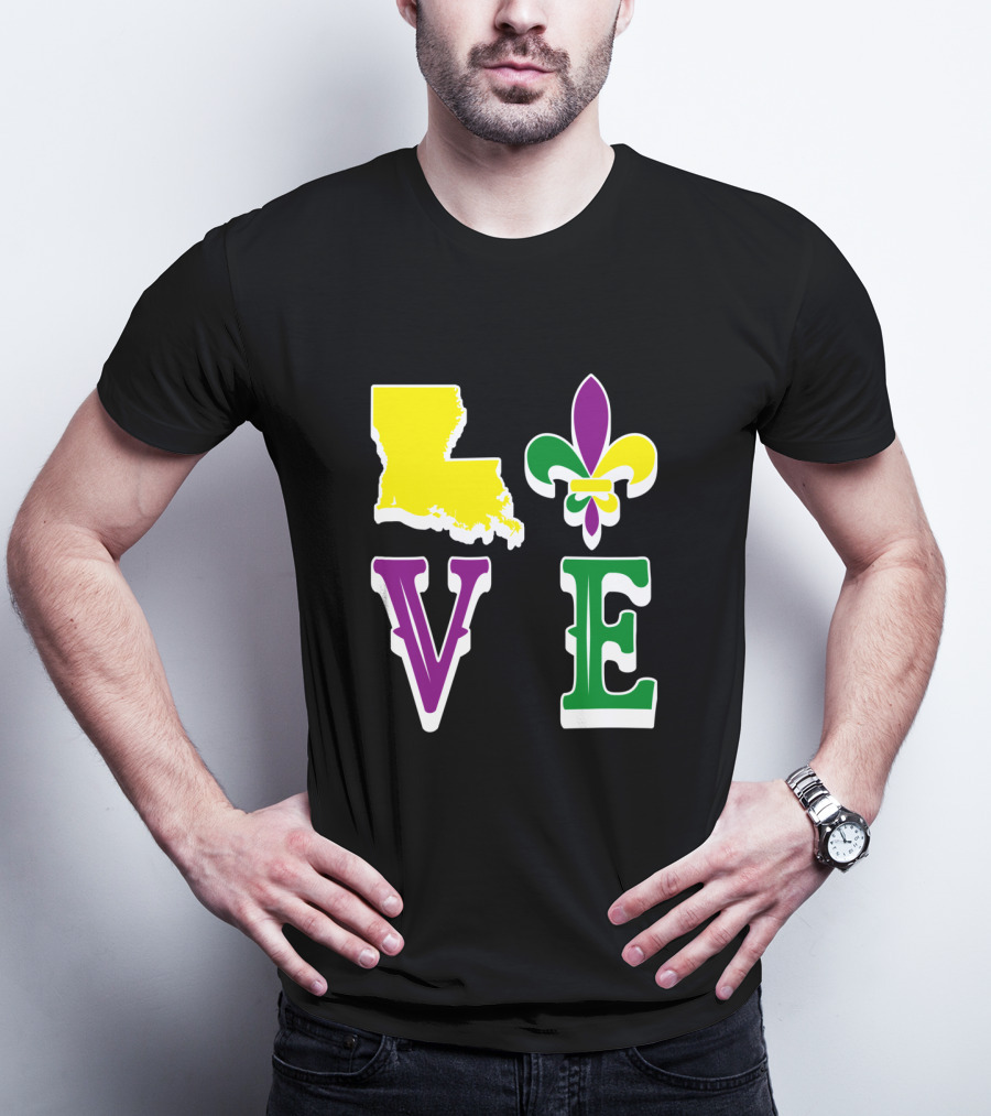 Love Louisiana Mardi Gras Map Fleur-de-Lis T-Shirt