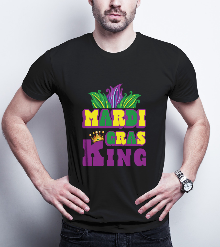Mardi Gras King Crown With Beads Leaves And Colors T-Shirt